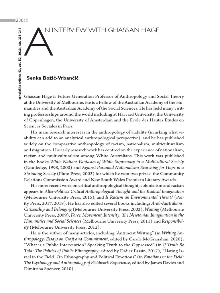 An Interview with Ghassan Hage_ET_2020 | PDF | Sociology | Capitalism