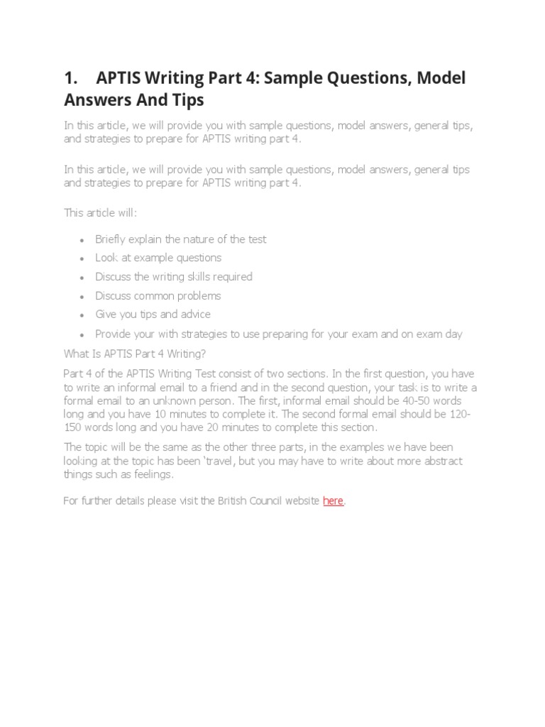 APTIS Writing Part 4 | PDF | Word | Question