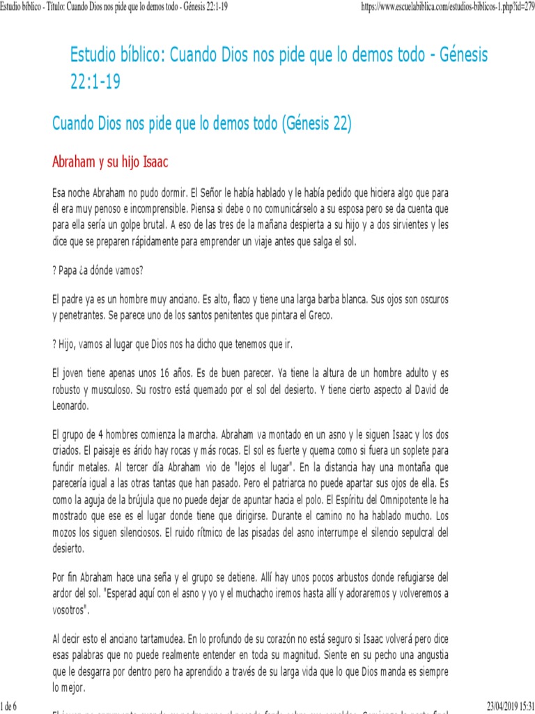 Cuando Dios Nos Pide Que Lo Demos Todo Génesis 22 - 1 19 | PDF ...