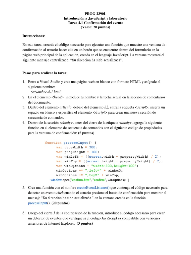 Tarea JavaScript: Ventana de Confirmación | PDF | Script Java | Ventana ...