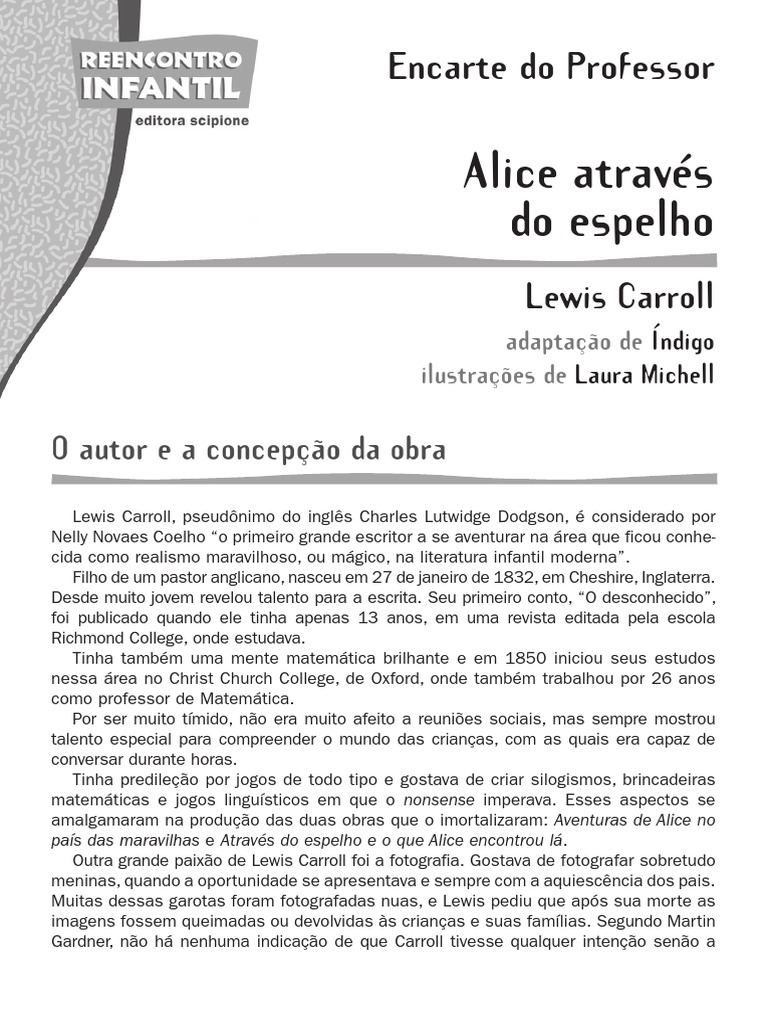 Alice Através Do Espelho - Projeto 1 | PDF | Lewis Carroll | Alice no ...