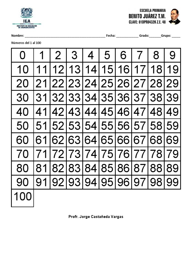 Num. Del 1 Al 100 Matutino | PDF