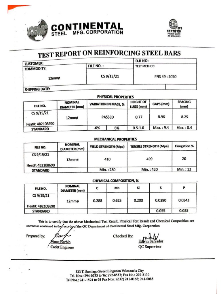 N3509 - Mill Certificate | PDF