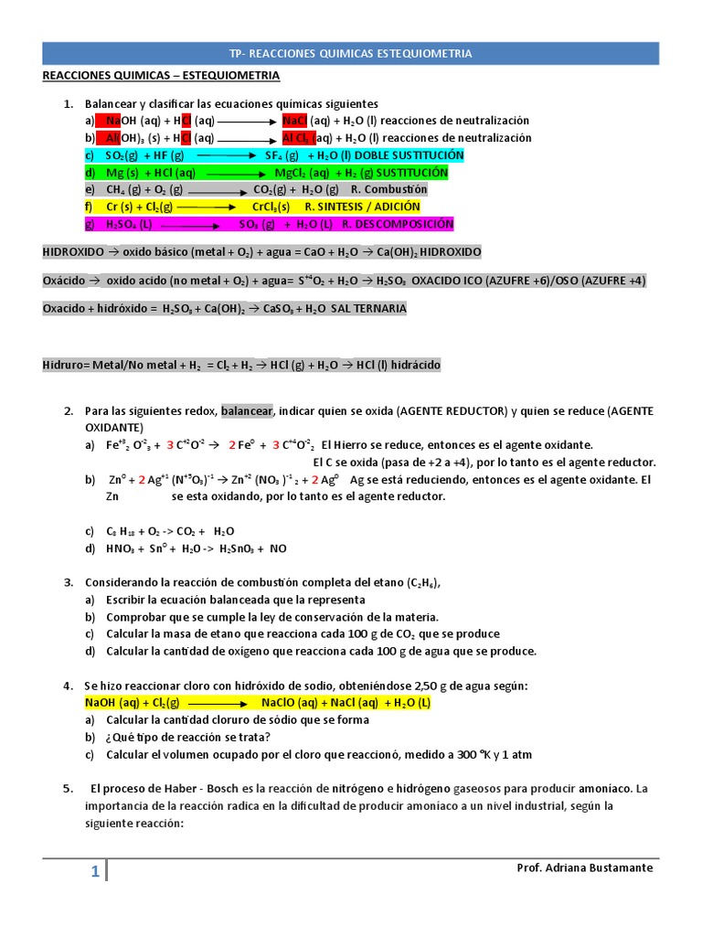 TP-reacciones Quimicas | PDF | Redox | Amoníaco