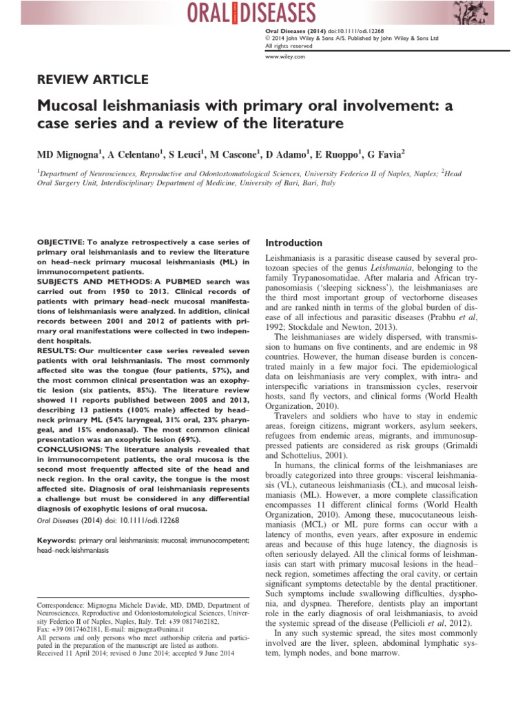 Mucosal Leishmaniasis With Primary Oral Involvement 2014 | PDF ...