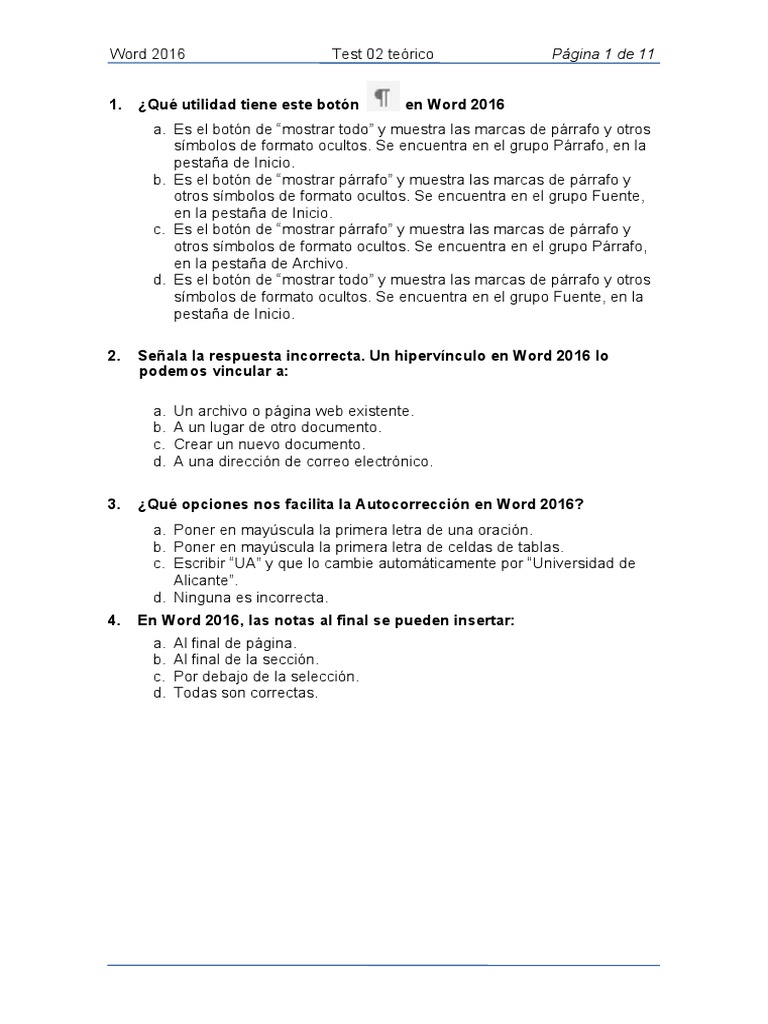 Examen Basico Word | PDF | Hipervínculo | Microsoft Word