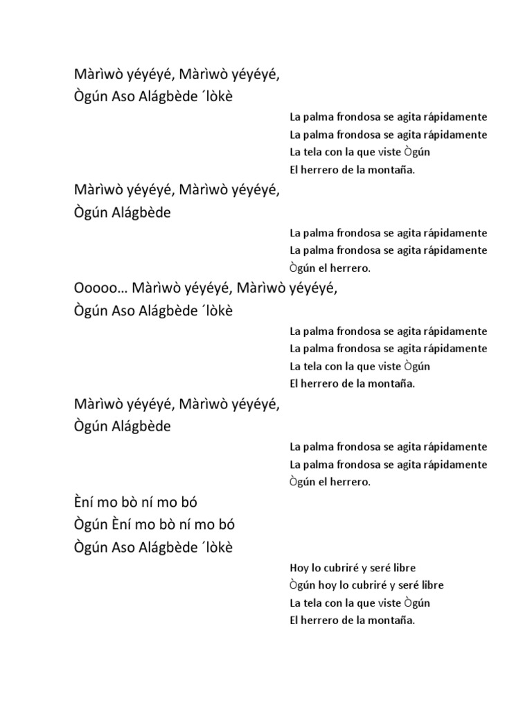 Canto a Ògún: Màrìwò yéyéyé | PDF
