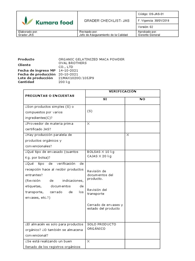 Checklist de Certificación JAS | PDF