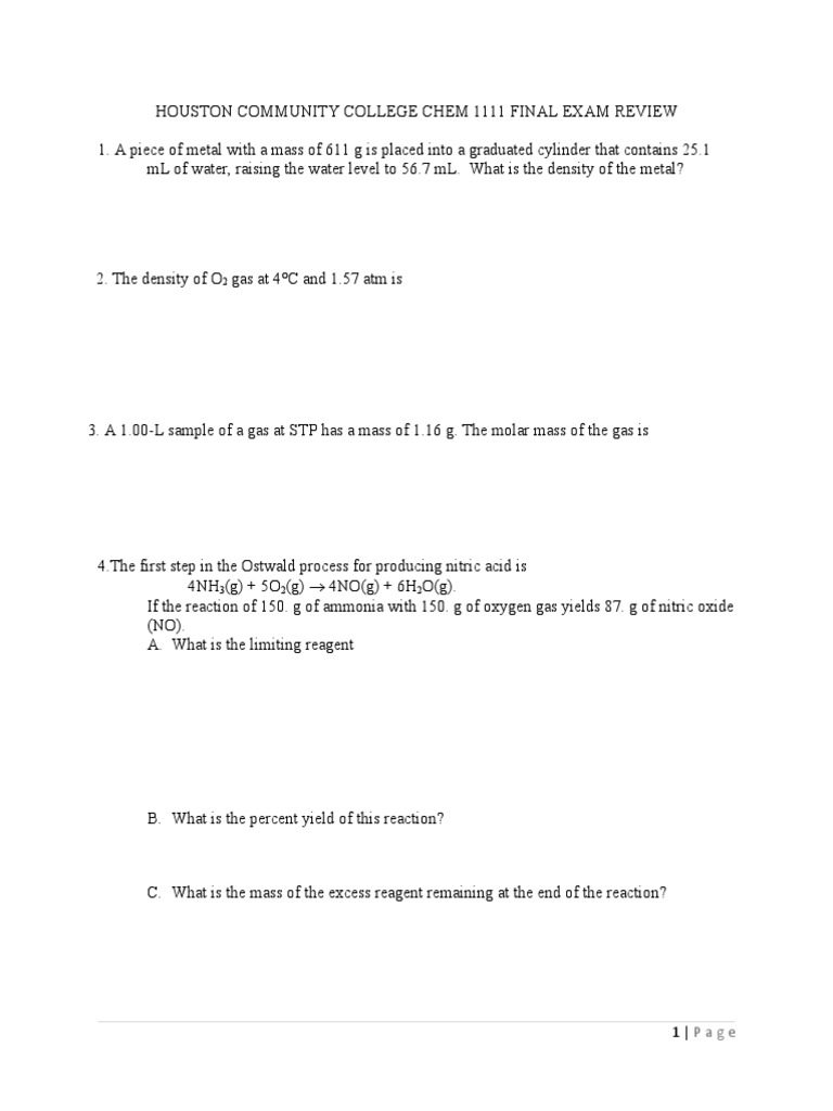 Chem 1111 Final Exam Review | PDF