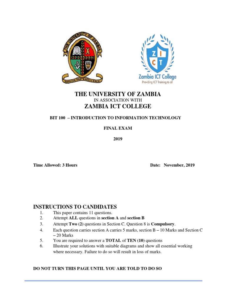 BIT 100 - Mock December 2019 | PDF | Information Technology | Computing BIT 100 - Mock December 2019 | PDF | Information Technology | Computing