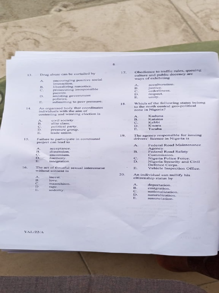 NECO GCE CIVIC OBJ QUESTIONS 3 | PDF