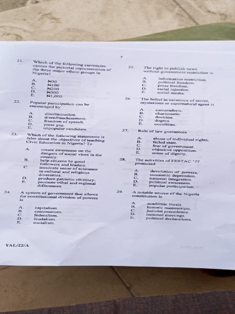 Neco Gce Civic Obj Questions 4 | PDF