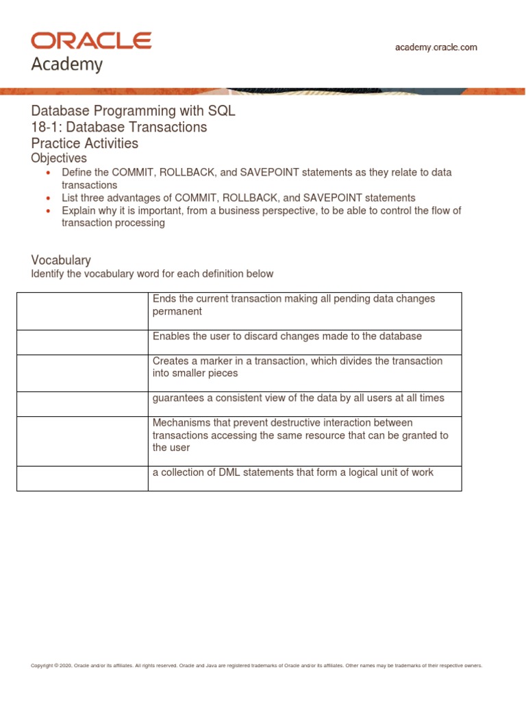 DP 18 1 Practice | PDF | Database Transaction | Databases