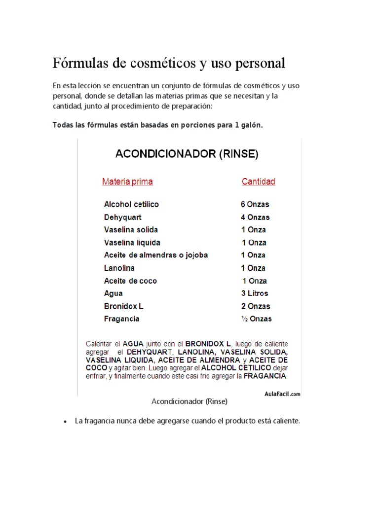 Fórmulas de cosméticos y uso personal | PDF