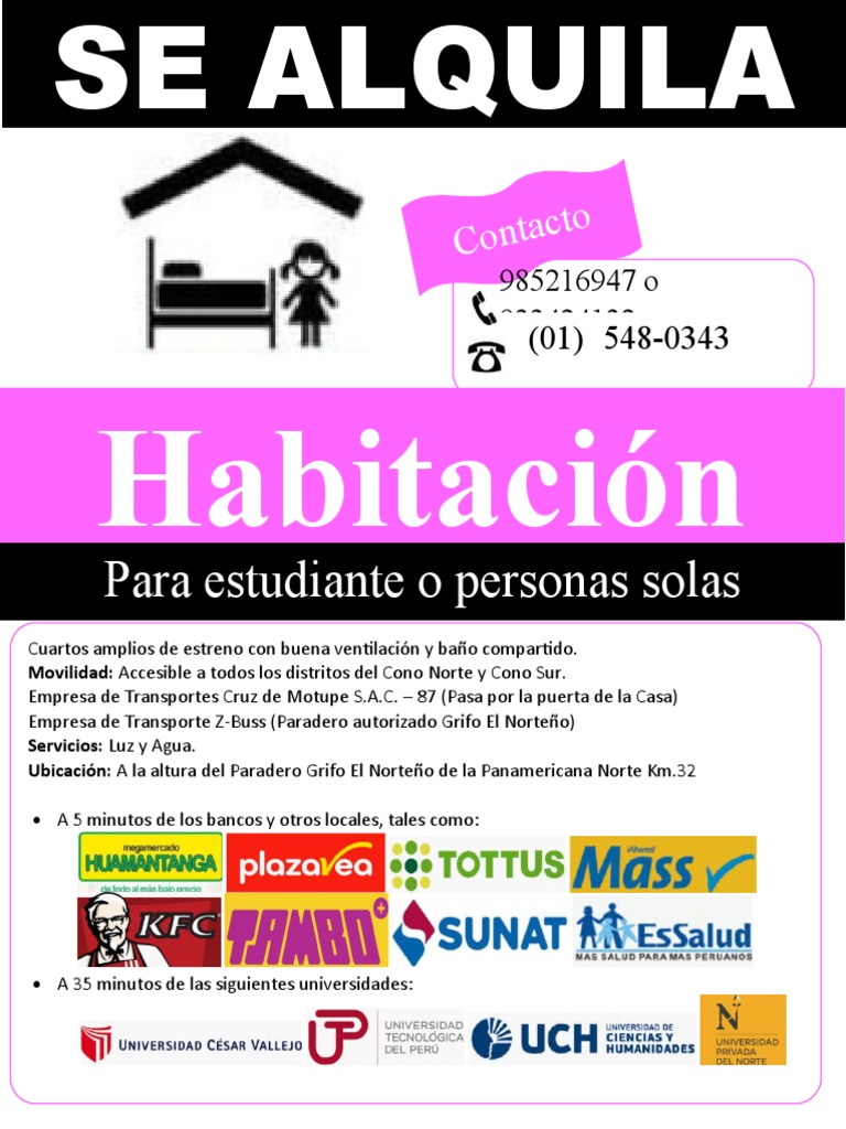 Cartel de Alquiler de Habitaciones A Color | PDF