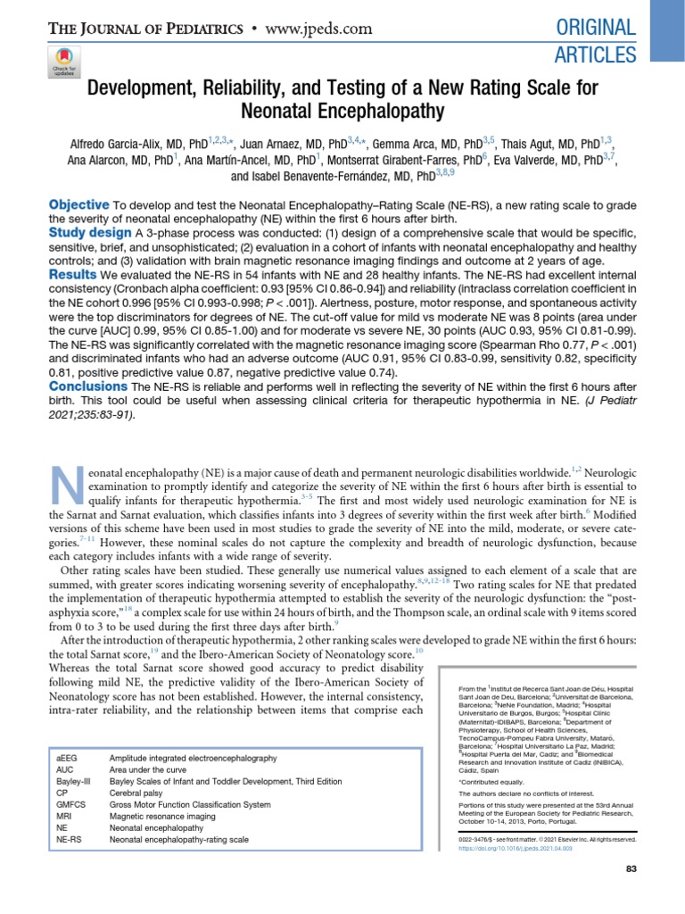 Scale For Neonatal Encephalopathy | PDF | Receiver Operating ...