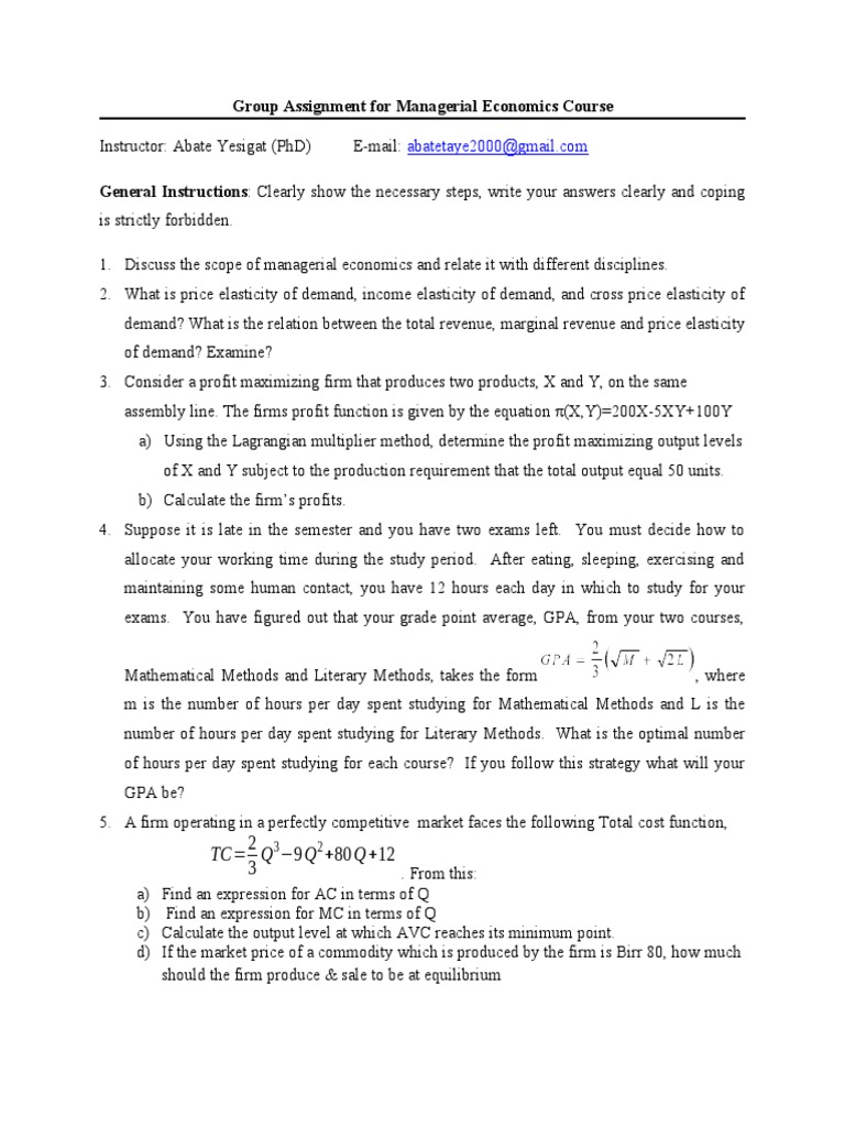 Managerial Economics Group Assignment For MBA 2014 | PDF | Profit ...