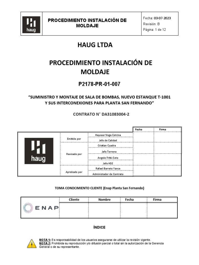 P2178-PR-01-007 Rev.B Proced - Fabricación e Instalación de Moldaje V1 ...