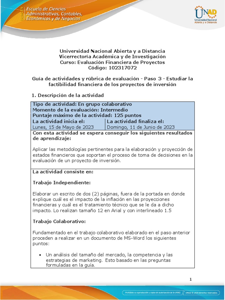 Guia de actividades y rubrica de evaluacion -Unidad 2 -Paso 3 -Estudiar la factibilidad ...