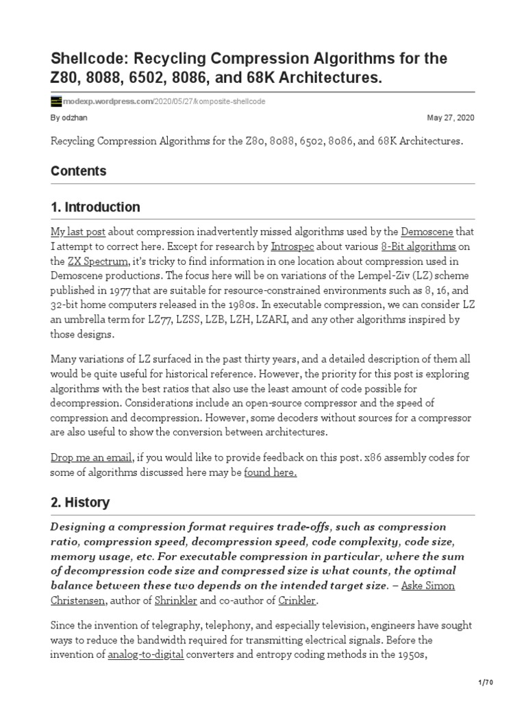 Shellcode Compression for 8-Bit CPUs | PDF | Data Compression | Computer Hardware