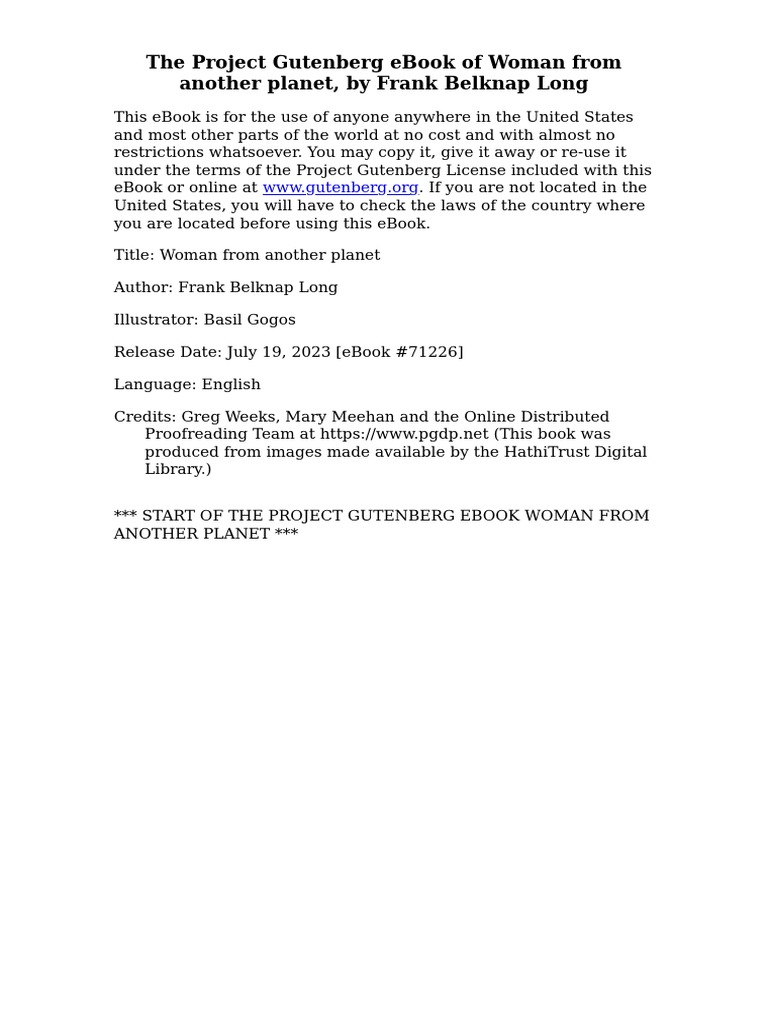 Woman From Another Planet Project Gutenberg Files-Job 344 | PDF ...