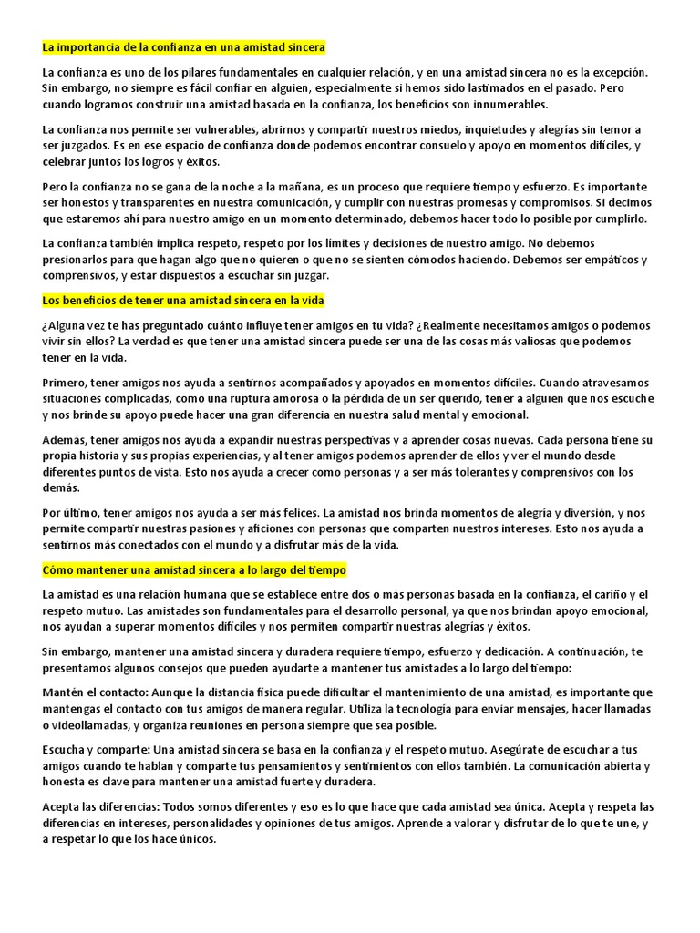La confianza en la amistad sincera | PDF | Empatía | Amistad