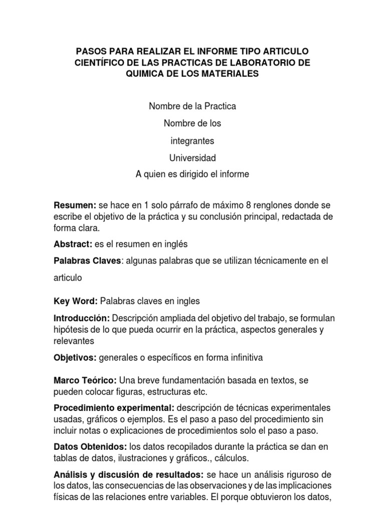 Pasos para Realizar Un Informe Tipo Articulo Cientifico para Practicas ...