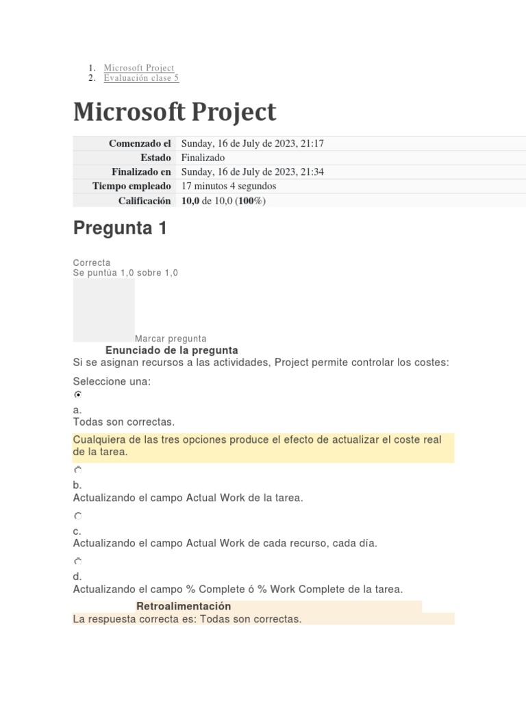 Microsoft Project: Pregunta 1 | PDF | Informática