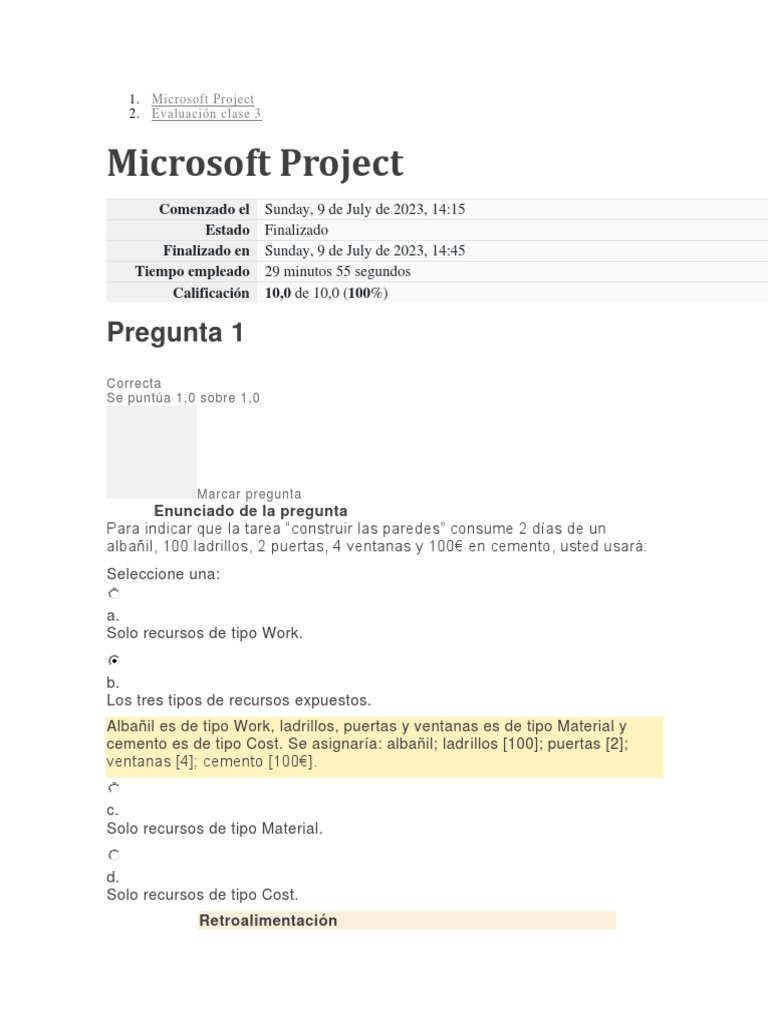 Microsoft Project: Pregunta 1 | PDF | Informática