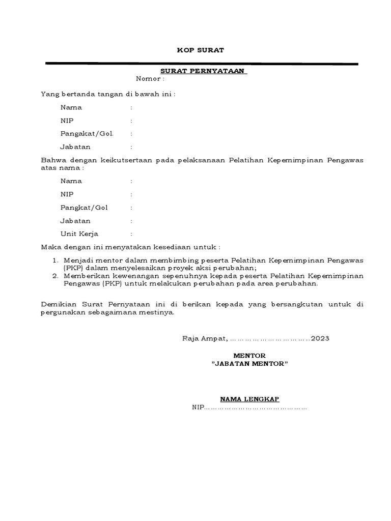 Surat Pernyataan Mentor | PDF