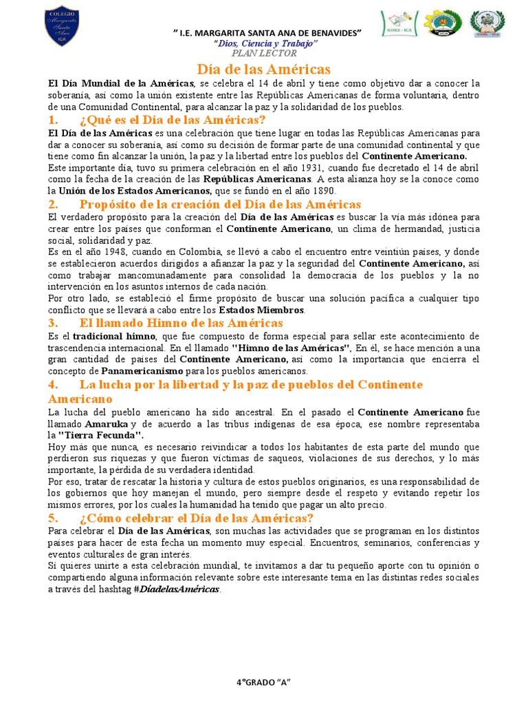 Dia de Las Americas 14 de Abril | PDF | Américas | Paz