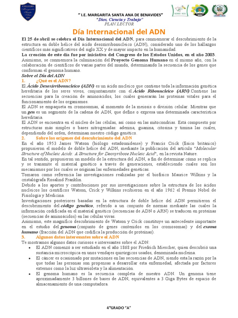 Día Internacional Del ADN 25 DE ABRIL | PDF | Adn | Genoma Día Internacional Del ADN 25 DE ABRIL | PDF | Adn | Genoma