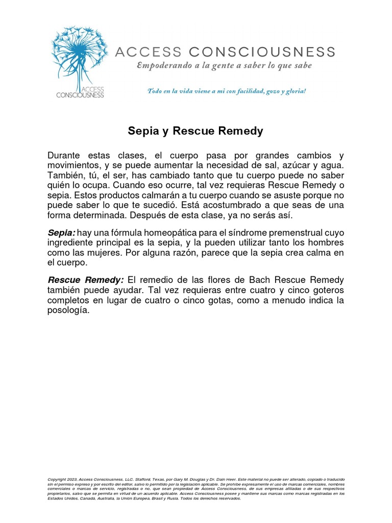 Handout - Sepia and Rescue Remedy - February 2023 - SPANISH - A4 | PDF