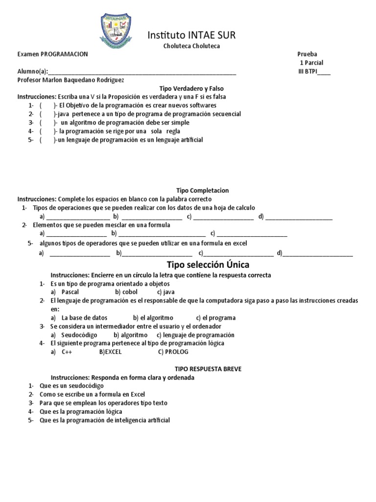 Examen PROGRAMACION 2 Primer Paracial 2023 | Descargar gratis PDF ...