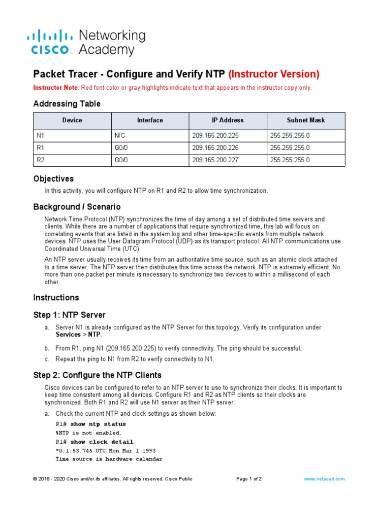 15.2.1 Packet Tracer - Configure and Verify NTP - ILM | PDF | Computer ...