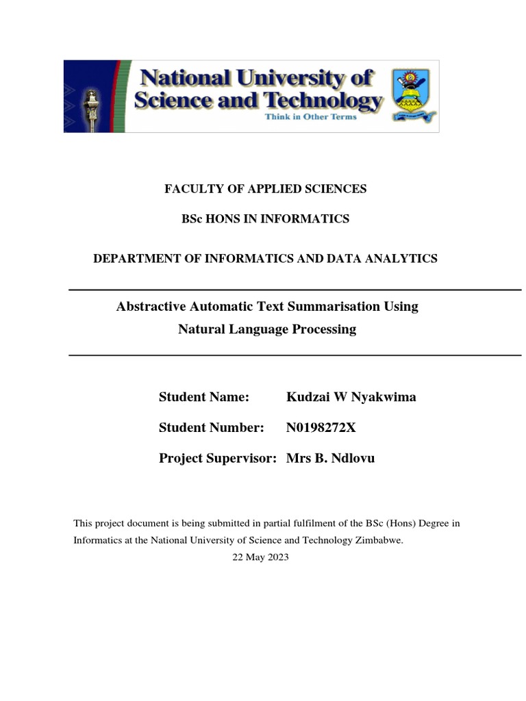 National University Of Science And Technology Zimbabwe Abstractive Automatic Text