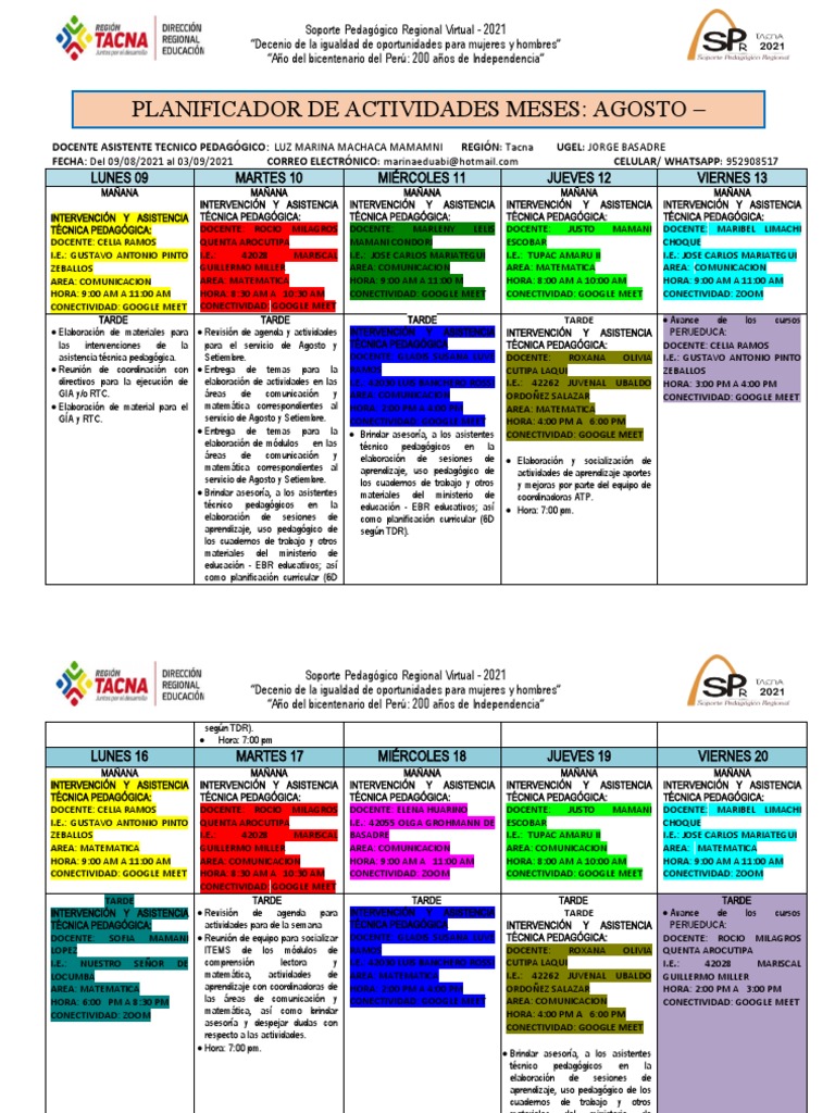 Planificador Agosto-Setiembre | PDF | Comunidad andina | América del Sur