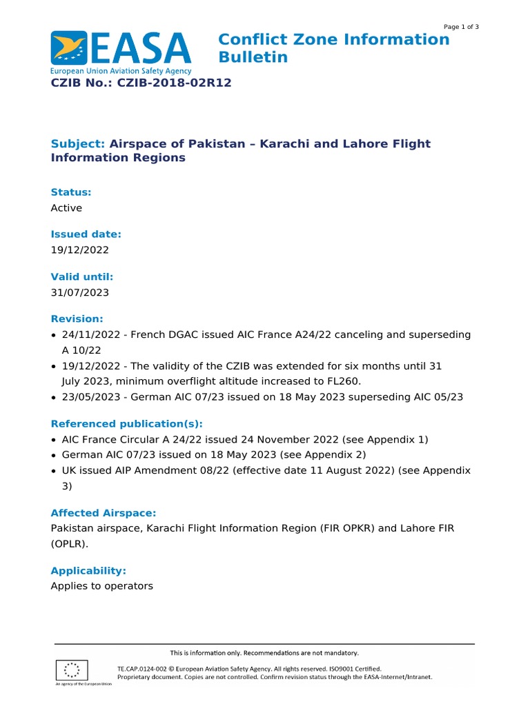 EASA - Airspace of Pakistan Karachi and Lahore Flight Information ...
