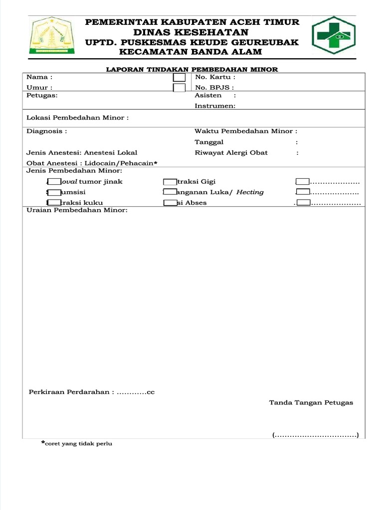 PDF Form Laporan Tindakan Pembedahan Minor Compress | PDF