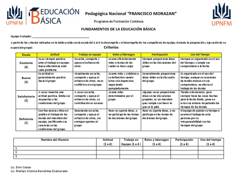 Rubrica de Coevaluación | PDF