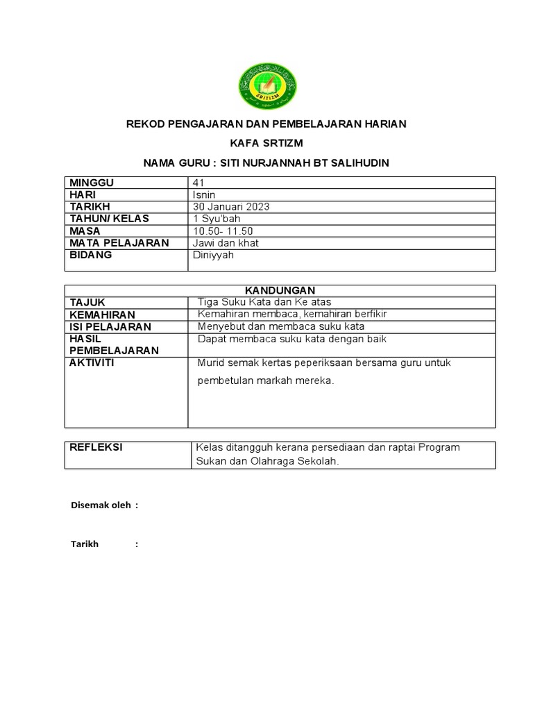 RPH Jawi 30-03 Febuari 2023 | PDF