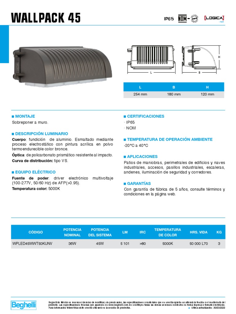 Especificaciones de Luminario Beghelli | PDF