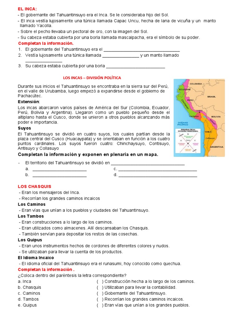 Fichas Ps. Los Incas | PDF | Imperio Inca | América del Sur