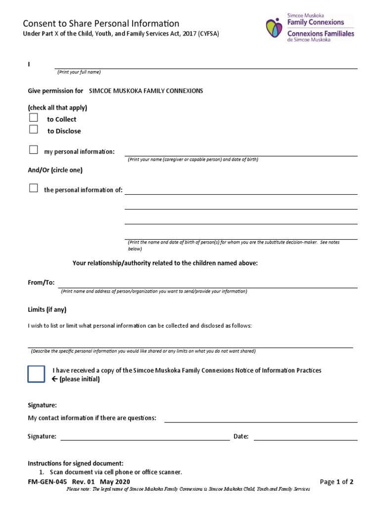 FM-GEN-045 - Consent To Share Personal Information Between Service Providers | PDF | Caregiver ...