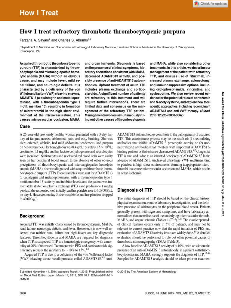 Ash TTP Refractory | Download Free PDF | Diseases And Disorders | Clinical Medicine