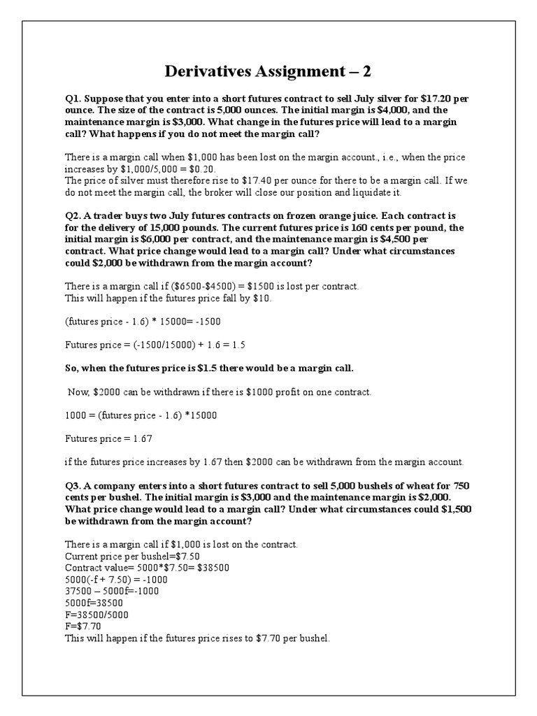 Derivatives Assignment - 2 | Download Free PDF | Order (Exchange) | Margin (Finance)