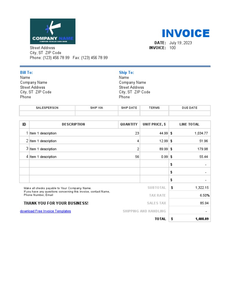 Free Sales Invoice in Excel | PDF | Taxes | Government Finances