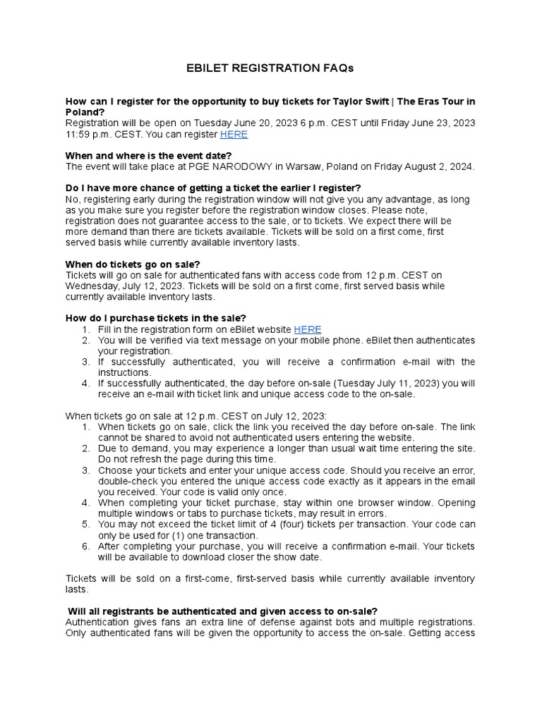 Taylor Swift - The Eras Tour Faq en | PDF | Wire Transfer | Service ...