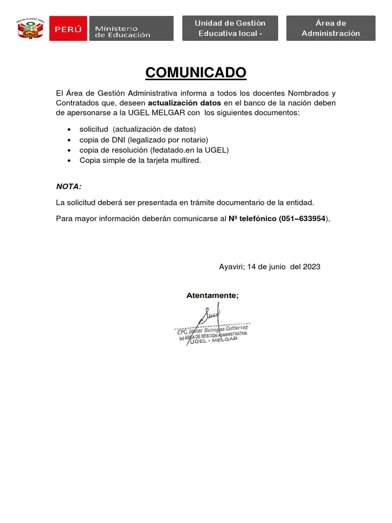 Comunicado Actualzacion de Datos | PDF