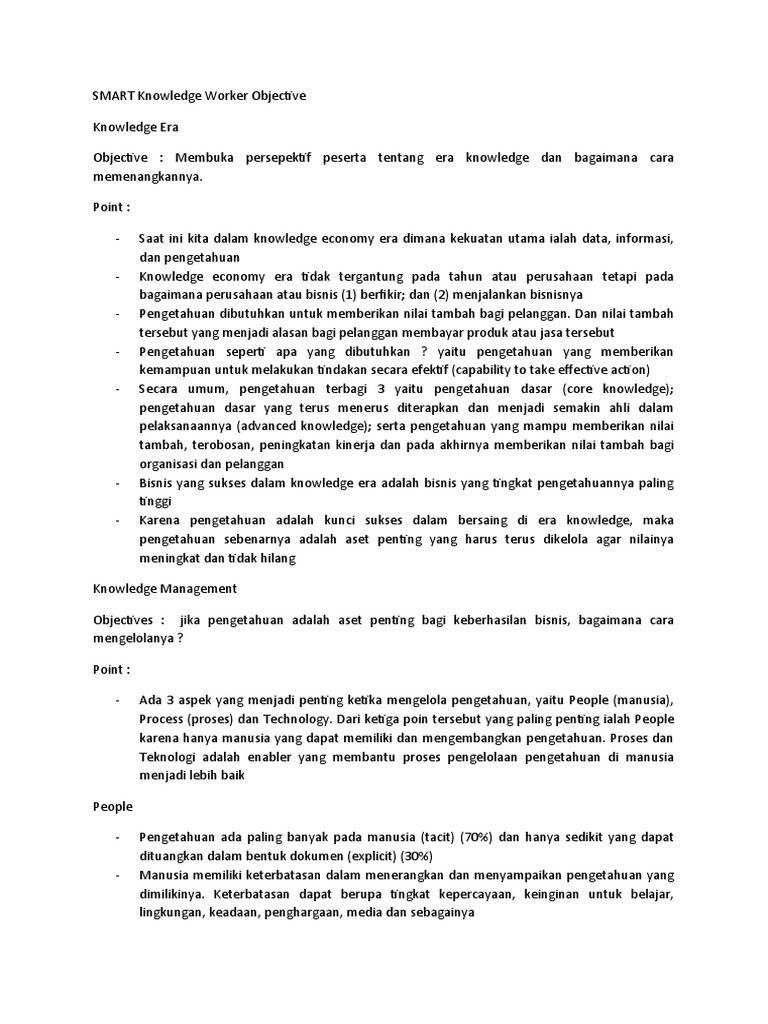 SMART Knowledge Worker Objective | PDF